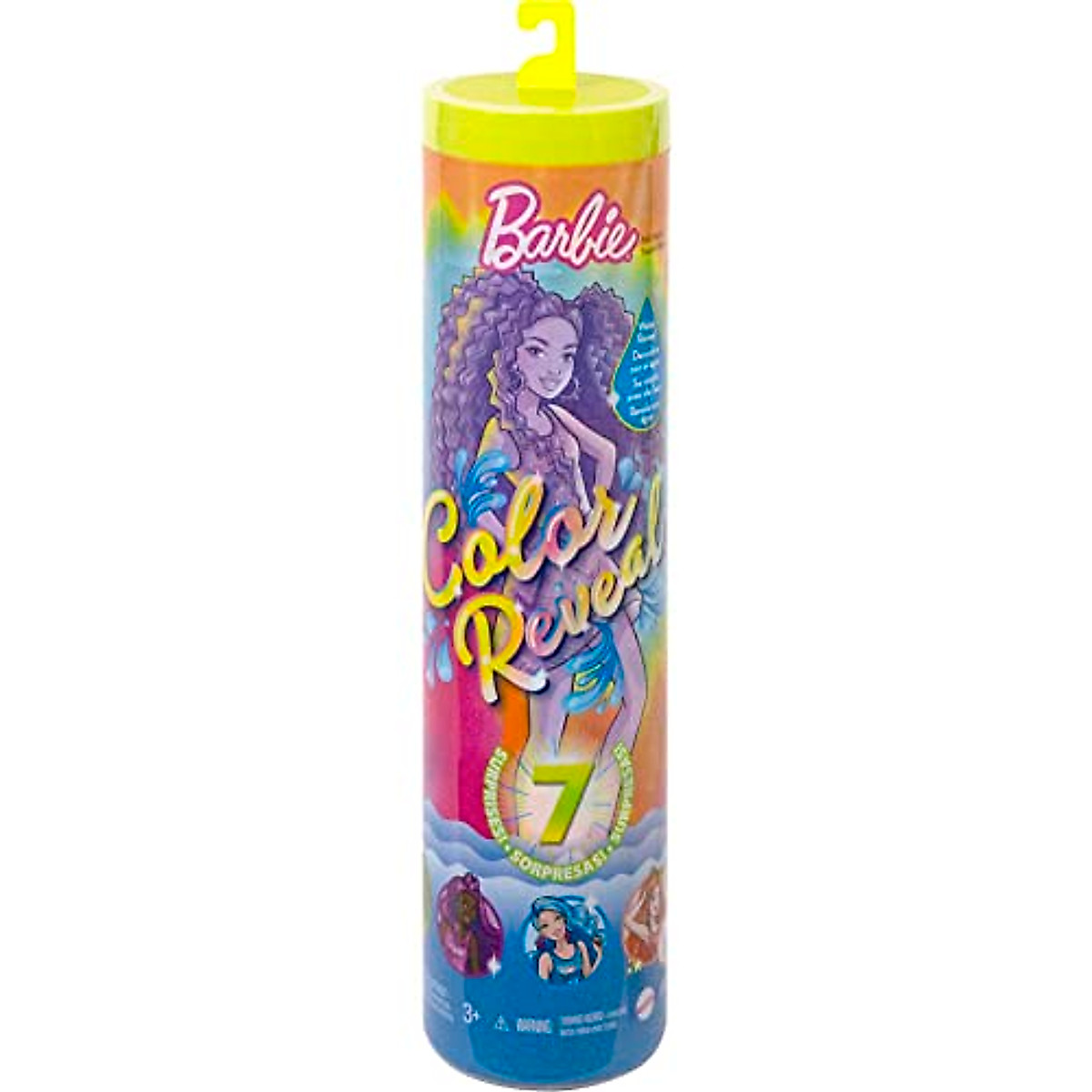 Barbie Color Reveal Doll & Accessories For 3 years and up Neon Tie-Dye Series, 7 Surprises, 1 Barbie Doll (Styles May Vary)