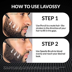 LAVOSSY Beard Pencil Filler for Men - Long Lasting and Easy to Use Beard Pen with blending brush results in a sleek & natural look, Water/Sweat Proof beard filler (1 Count (Pack of 1), Black)