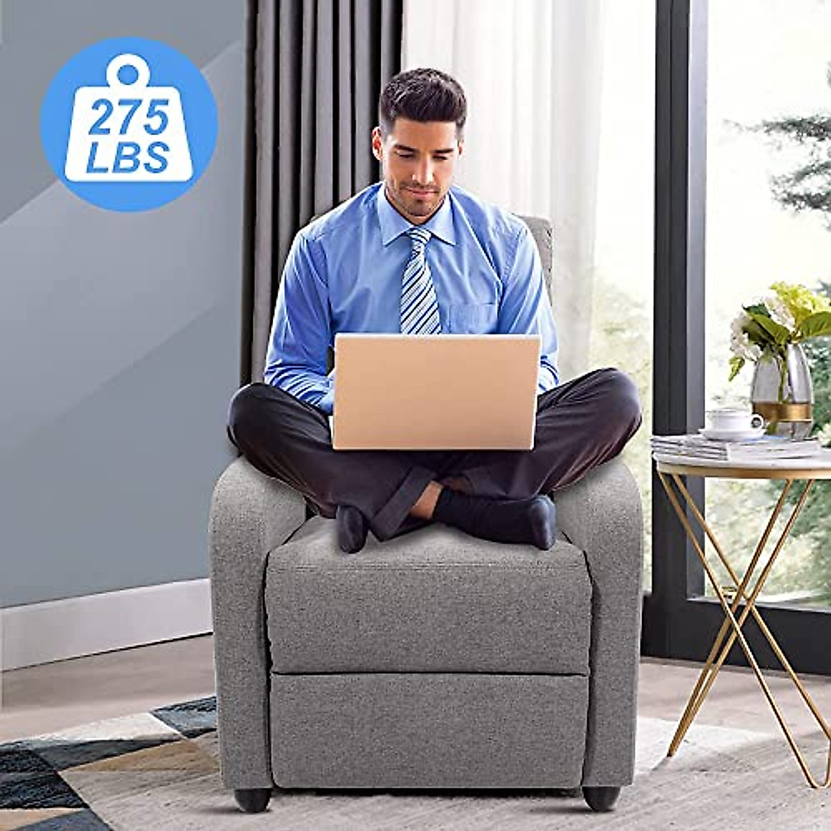 Recliner Chair, Arm Chair for Living Room Recliner Sofa Winback Single Sofa Home Theater Seating Modern Reading Reclining Chair Easy Lounge with Fabric Padded Seat Backrest Grey