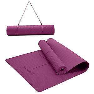 Ewedoos Yoga Mat with Alignment Marks, Yoga Mat Thick 1/4'' Textured Surfaces Exercise Mats for Home Workout Eco Friendly TPE Fitness Pilates Non Slip Yoga Mat with Strap