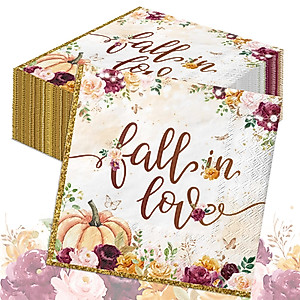 Fall in Love Bridal Shower Decorations - 40Pcs Fall in Love Napkins Fall Pumpkin Maple Leaf Party Napkins Fall in Love Wedding Table Decorations for Fall Bridal Shower,Autumn Party