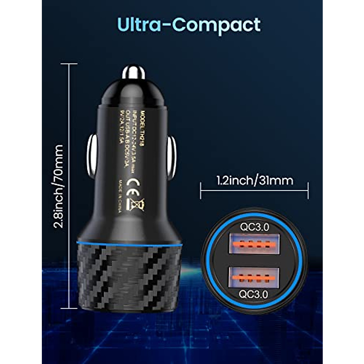 Car Charger, GBEAST Total 36W Mini USB Car Charger with Fast Charging Dual QC3.0 Port(Each Port 18W) Car Phone Charger Compatible with Samsung Galaxy S22/S21/S20 Plus/Ultra /S10+/S10, iPhone 14 etc