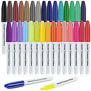 Permanent Markers, 30 Colored Fine Point Marker Pens, Waterproof Marker Works on Paper, Plastic, Wood, Metal and Glass