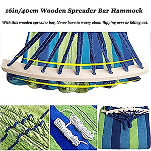 HappyGo Camping Hammock Canvas Fabric Hammock 550lbs with Anti Roll Balance Bar and Tree Strap Cotton Hammock for Camping, Backyard, Garden, Beach, Patio Gift