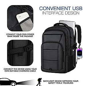 Extra Large Laptop Backpack, 17 Inch Large Travel Backpack for Men Women with USB Charging Port, Water Resistant College Backpack TSA Airline Approved Big Business Work Backpack Computer Bag, Black