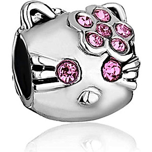 Kitty Cat 925 Sterling Silver Charms Beads Pendants for Pandora Bracelets & Necklaces Etc (Hello Kitty CZ Cat)