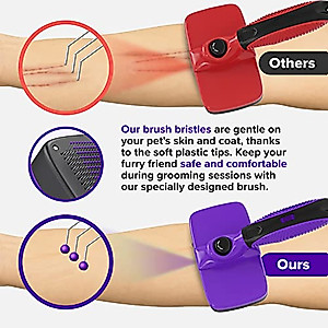 Ruff 'N Ruffus Self-Cleaning Slicker Brush With NO- PAIN Bristles | Gently Removes Loose Undercoat, & Tangled Hair | For Cats & Dogs | Reduces Shedding by 95% + Pet Nail Clipper & Comb included