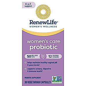 Renew Life Probiotics for Women, 50 Billion CFU Guaranteed, Probiotic Supplement for Digestive, Vaginal & Immune Health, Shelf Stable, Soy, Dairy & Gluten Free, 30 Capsules