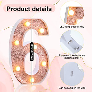 Treela 8.7'' Decorative LED Light up Numbers, Light up Number Sign for Night Party Decorations Happy Birthday LED Sign Backdrop Anniversary Party Bar Wall Decor(Rose Gold, 60th)