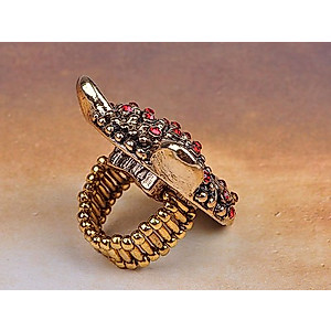 Alilang Antique Golded Tone Ruby Red Crystal Rhinestones Cheetah Feline Stretch Ring