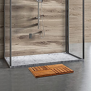 Utoplike Teak Wood Shower Caddy Corner 3 Tier Standing Shower Organizer and 24 x 16 inch Teak Wood Bath Mat