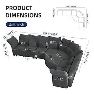 LLappuil Large Faux Leather Fabric Modular Sectional Sofa U Shaped Couch,Oversize U Shaped Leather Sectional Sofa for Living Room,Office,Grey