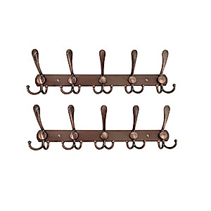 FairyCity Coat Rack Wall Mounted, Metal Heavy Duty Coat Hooks Rail,5 Tri Hooks Wall Coat Hanger Rack for Bedroom,Bathroom Dorm Hanging Towel Clothes Hat Jacket etc (Bronze-2 Pack)