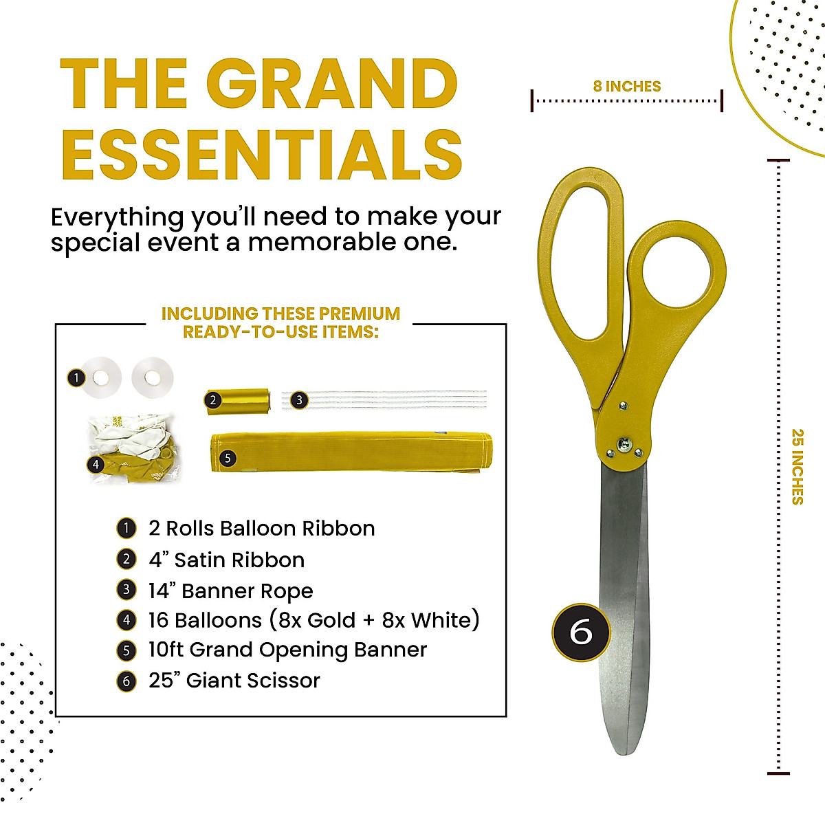 Nashira Ribbon Cutting Ceremony Kit, 25" Giant Scissors with Red Satin Ribbon, Grand Opening Banner & Balloons - Heavy Duty Metal Scissors for Special Events, Inaugurations & Ceremonies