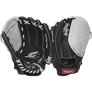 Rawlings | SURE CATCH T-Ball & Youth Baseball Glove | Right Hand Throw | 11.5" | Black/Grey