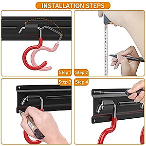 WALMANN All Metal 64 Inch Wall Mount Garden Tool Organizer for Garage, Mop and Broom Holder, Yard Tool Storage Rack for Rake, Shovel, Spade, Mop, Broom(4 Rails, 16 Hooks)