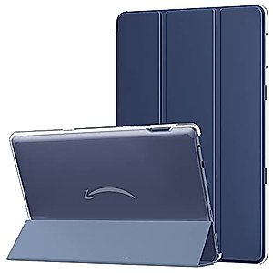 MoKo Case Fits All-New Kindle Fire HD 10 & 10 Plus Tablet (11th Generation, 2021 Release) 10.1" - Slim PU Leather Trifold Stand Cover Frosted Hard Back Shell with Auto Wake/Sleep, Indigo