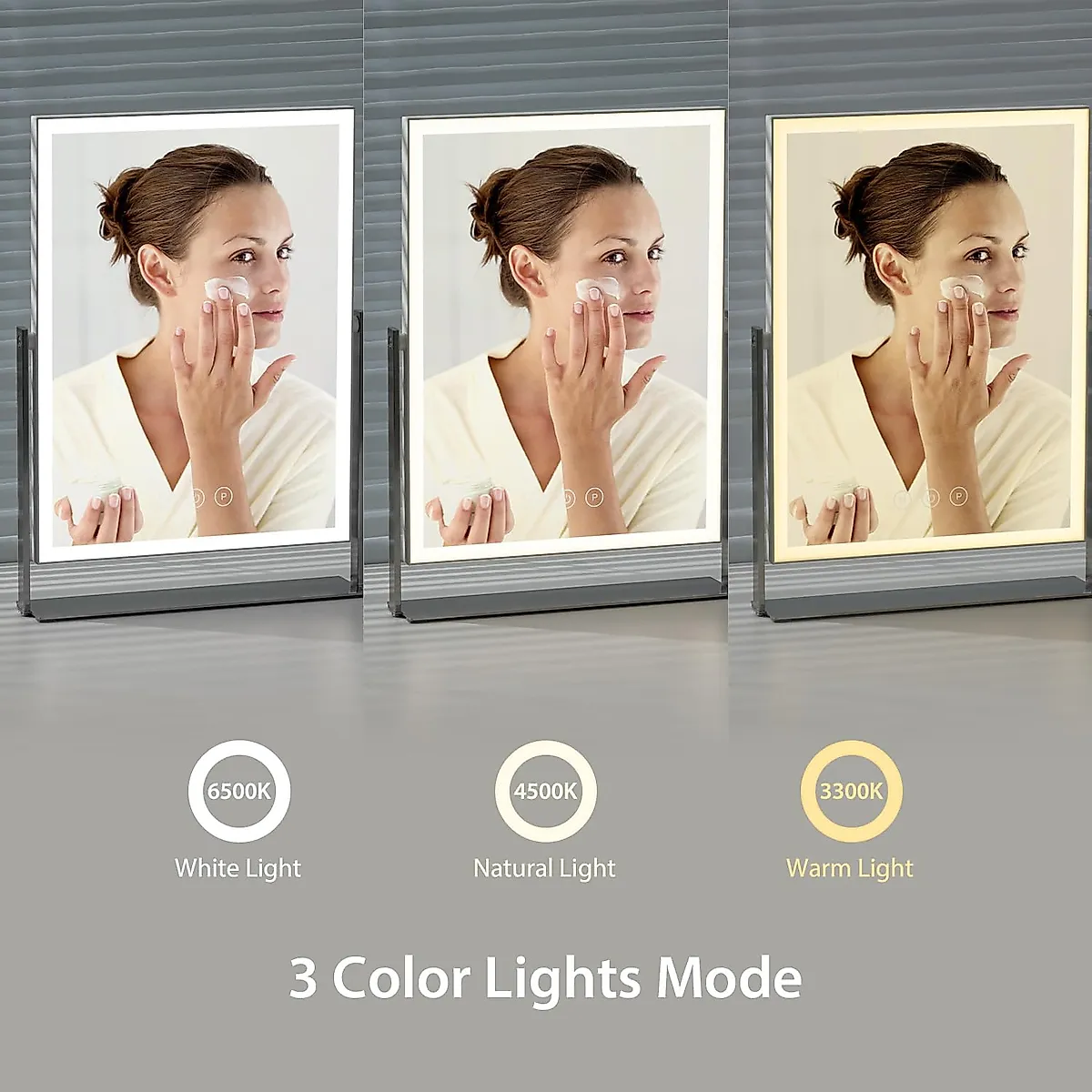 NEZZOE Makeup Mirror with Lights, 14 inch Vanity Mirror with 104 LED Lights, Plug in Table Mirror, Rectangular Desk Mirror with Metal Stand Base