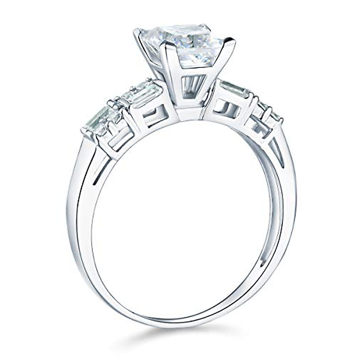 Wellingsale Ladies Solid 14k White Gold Polished CZ Cubic Zirconia Princess Cut Engagement Ring and Wedding Band Bridal Set - Size 8