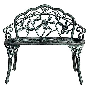 39 inch Antique Style Patio Porch Garden Bench Aluminum Outdoor Chair Rose