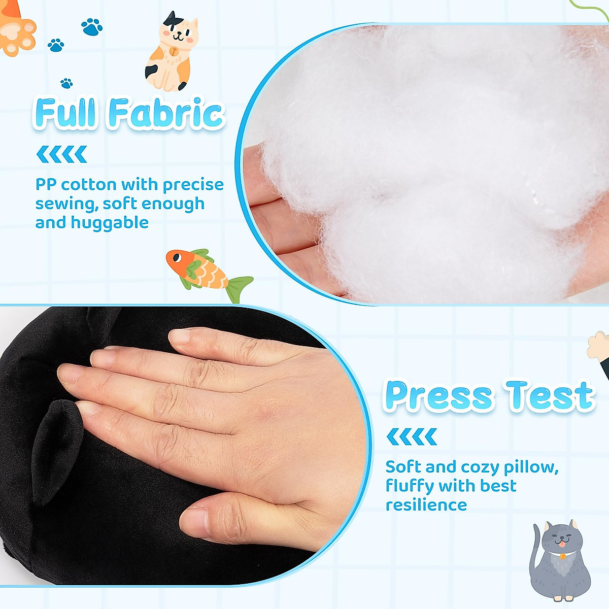 Mewaii Black Cat Plush, Cute Cat Plushies Toy, Soft Kitten Plushie Cuddle Pillow, Anime Plushie Doll, Cute Stuff Toys Gift for Girls, Boys and Males (8 Inch)