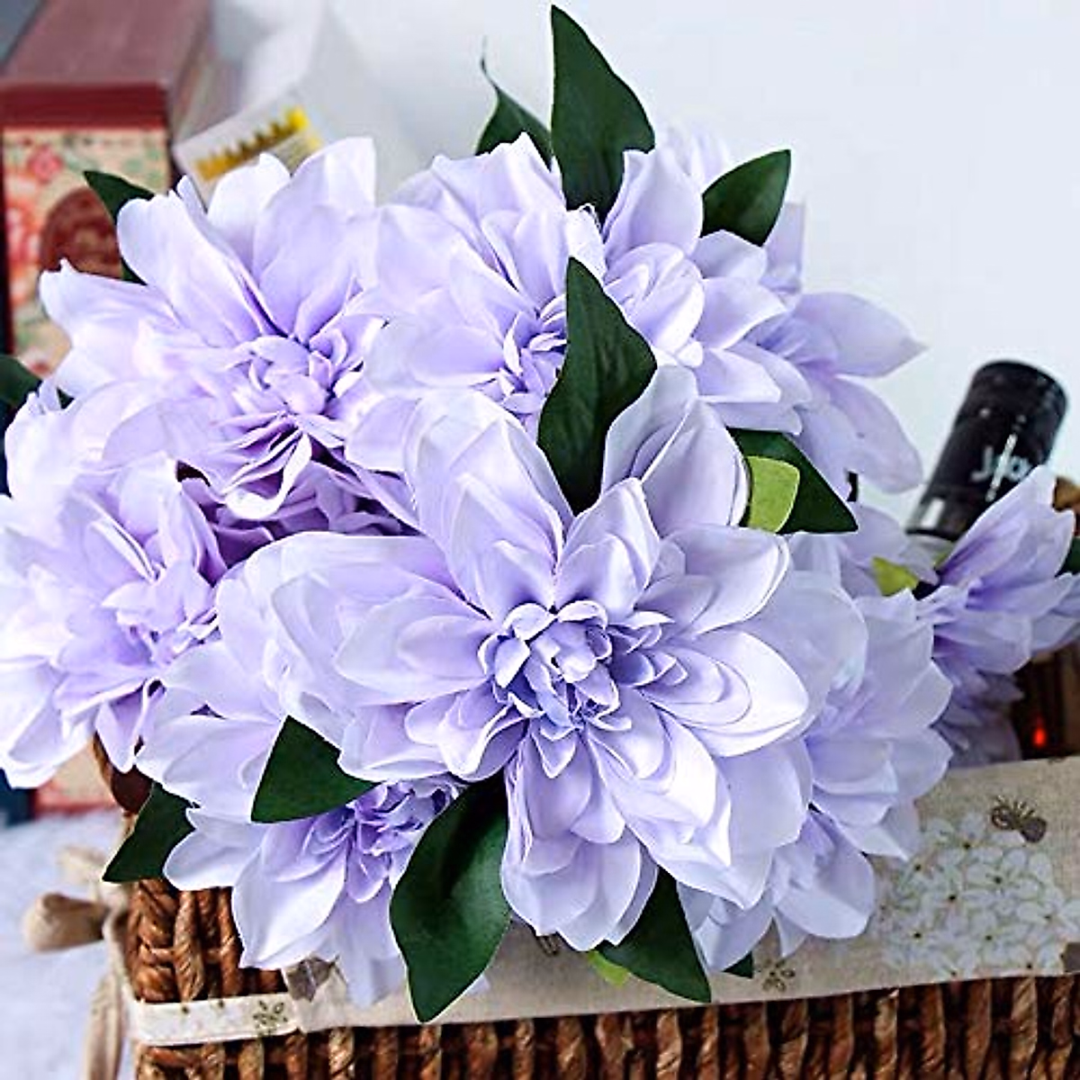10 Heads Dahlia Fake Flowers Artificial Dahlia Flowers Faux Flowers for Home Wedding Party Office Supplies (Purple)