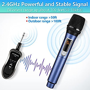 KITHOUSE Wireless Microphone-2.4GHz Metal Dual Handheld-Cordless Dynamic-Mic System-with Rechargeable Receiver-for Karaoke,Party,Speech,Meeting,Recoring,Wedding,Class Use-Auto Connect