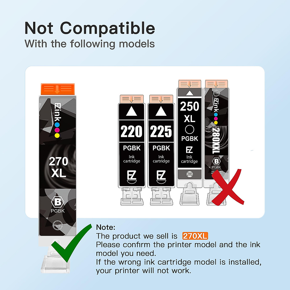 E-Z Ink Compatible Ink Cartridge Replacement for Canon PGI-270XL PGI 270 XL to use with MG6821 TS6020 MG6820 MG5720 MG5721 MG5722 TS5020 TS8020 TS9020 MG7720 Printer (6 PGBK)