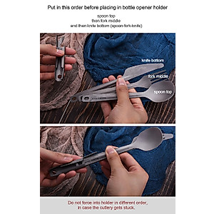 iBasingo Titanium Knife Fork Spoon Bottler Opener Tableware Set 4 in 1 Storage Design Protable Lightweight Cutlery for Outdoor Camping Kitchen CJ-Ti1066T