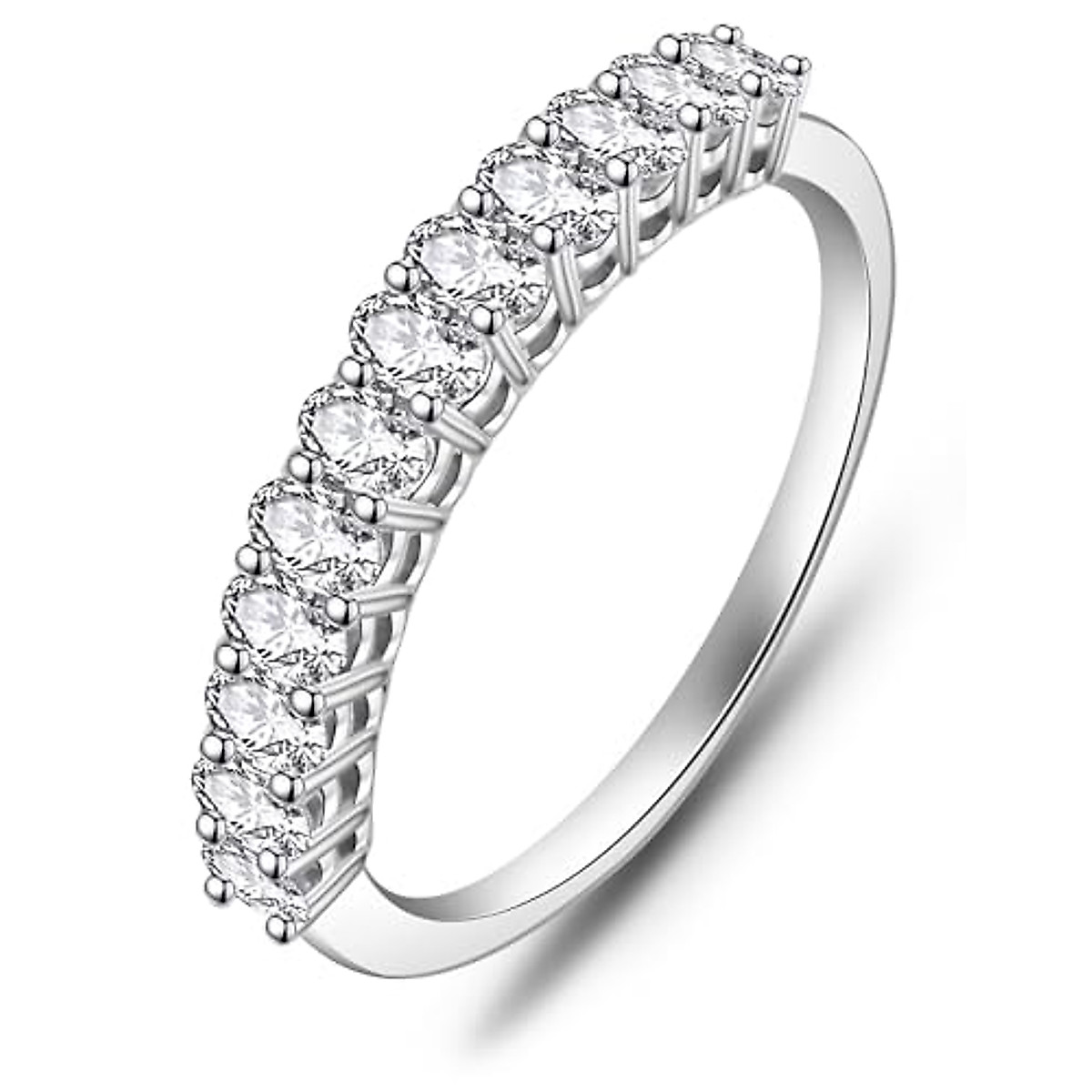 Wedding Band Oval Moissanite Rings: Silver Eternity Ring for Women with Oval Cut Moissanite, Size 5