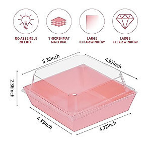 60 Pack Paper Charcuterie Boxes with Clear Secure Lids, 5'' Pink Square Disposable Food Containers Bakery Boxes for Bakery Desserts Sandwich, Slice Cake, Cookies, Hot Cocoa Bombs, Strawberries