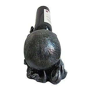 DWK - Gargle of Wine - Skeleton in Flames Tabletop Wine and Bottle Display Caddy Home Décor Dining Centerpiece Kitchen Accessory Bar Accent, Pewter Finish, 11.5-inch