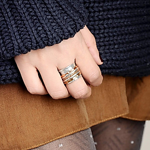 Boho-Magic Spinner Ring for Women 925 Sterling Silver with Copper and Brass Fidget Bands Wide (8)