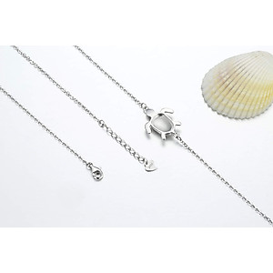 PUPILLEMON Blue Opal Sea Turtle Ankle Bracelet Sterling Silver Anklet Fine Jewelry For Women Gifts (Large Bracelet)