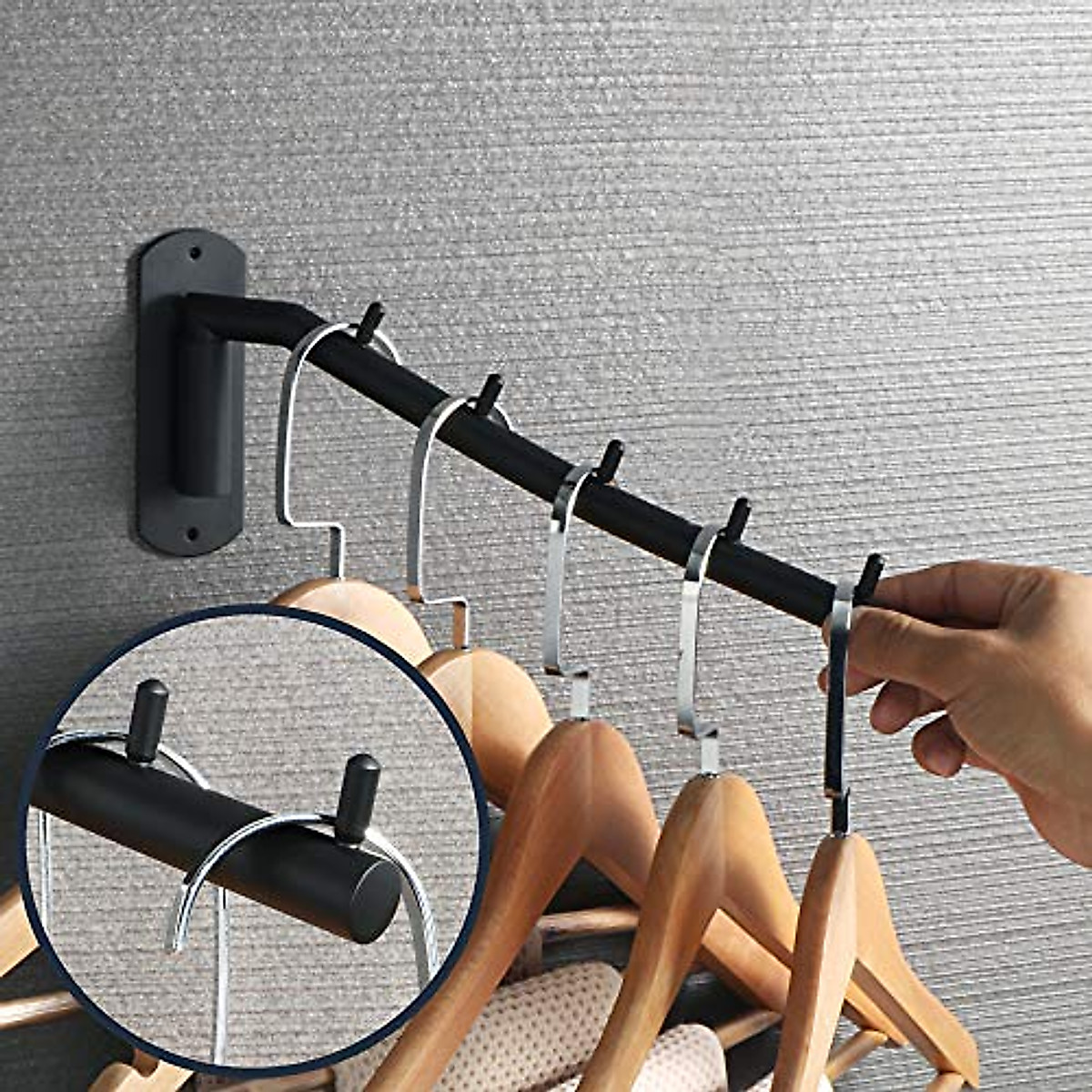 Alise Garment Rack Folding Clothes Hanger Rack Hook Stainless Steel Garment Hooks with Swing Arm Holder,Clothing and Closet Rod Storage Organizer for Bedrooms Wardrobe Cloakroom,Black