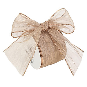 HUIHUANG Rose Gold Wired Ribbon Wavy Metallic Wired Ribbon 2-1/2 inch Wide Crinkle Wire Ribbon for Gift Wrapping Basket Wreaths Bows Making Home Decor DIY Crafts Christmas Tree Top Bows -10 Yards