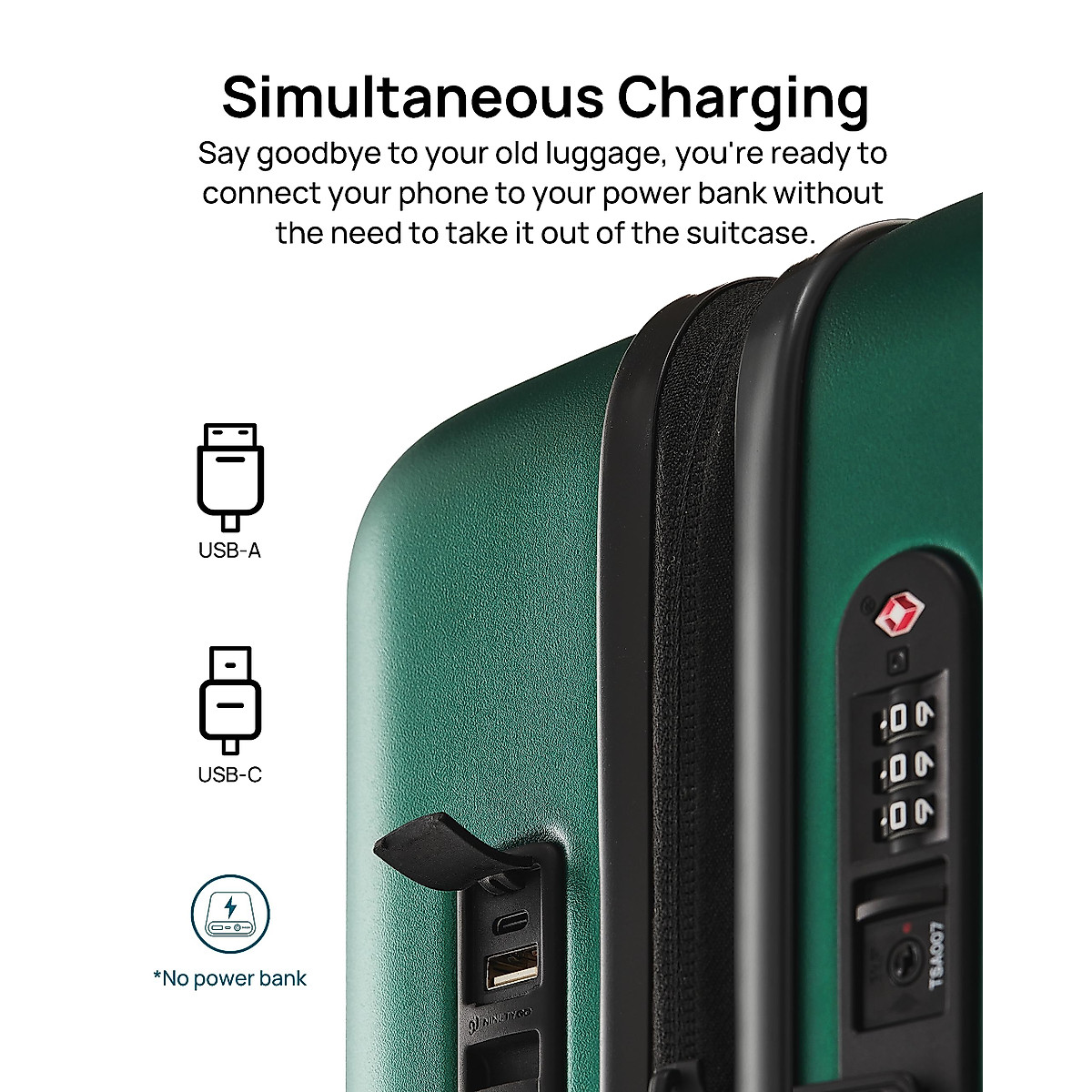 NINETYGO Carry on Luggage 22x14x9 Airline Approved with USB Port, 20 Inch Hardshell Spinner Hardside Suitcase with Wheels, TSA Lock for 3-5 Days Travel Quick Getaway Business, 38L, Emerald Green