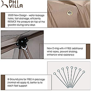 PHI VILLA 13'x13' UV Block Sun Shade Gazebo Canopy with Hardware Kits, Gazebo Shade for Patio Outdoor Garden Events, Brown