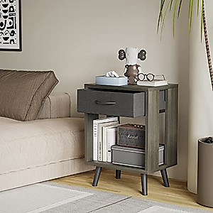 GYIIYUO Nightstand Set of 2 with Fabric Drawers and Open Shelves - Gray Bedroom Side Tables