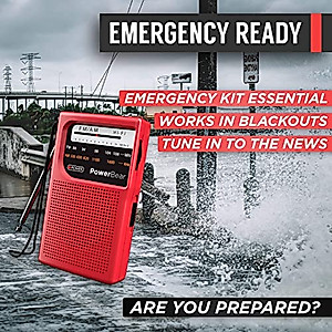 PowerBear Portable Radio | AM/FM, Battery Operated, Long Range (Black,Red)