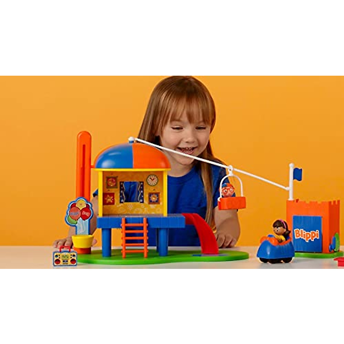 Blippi Ultimate Party Adventure, Deluxe Playset - Includes Exclusive Party Figure, Girl Figure, Playground Playset, 4 Accessories, Sounds, Working Balloon Basket Elevator - Amazon Exclusive