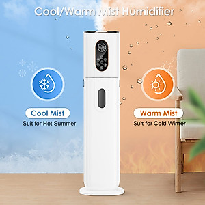 Humidifier for Large Room Bedroom, BITOWAT Warm & Cool Mist Humidifiers 9L/2.38 Gallon, Top Fill, Essential oil Tray, Custom Humidity, 3 Mist Level, Timing Setting, Remote Control