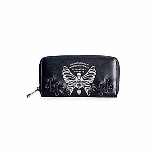 Lost Queen Women's Gothic Skeleton Butterfly Zip Around Wallet Ouija Spirit Board Faux Leather Zip Around Clutch