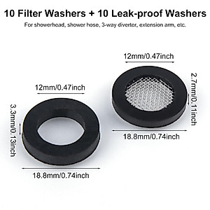 PAGOW 10pcs 1/2" Shower Head Screen Filter Gasket + 10pcs Rubber Washer, Stainless Steel Seal O Ring Hose Net 40 Mesh for 1/2" Fixed and Handheld Shower Head Hose, Water Faucet, Garden Hose (20pcs)