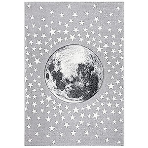 Safavieh Carousel Kids Collection 5'3" x 7'6" Light Grey/White CRK135F Moon and Stars Nursery Playroom Area Rug
