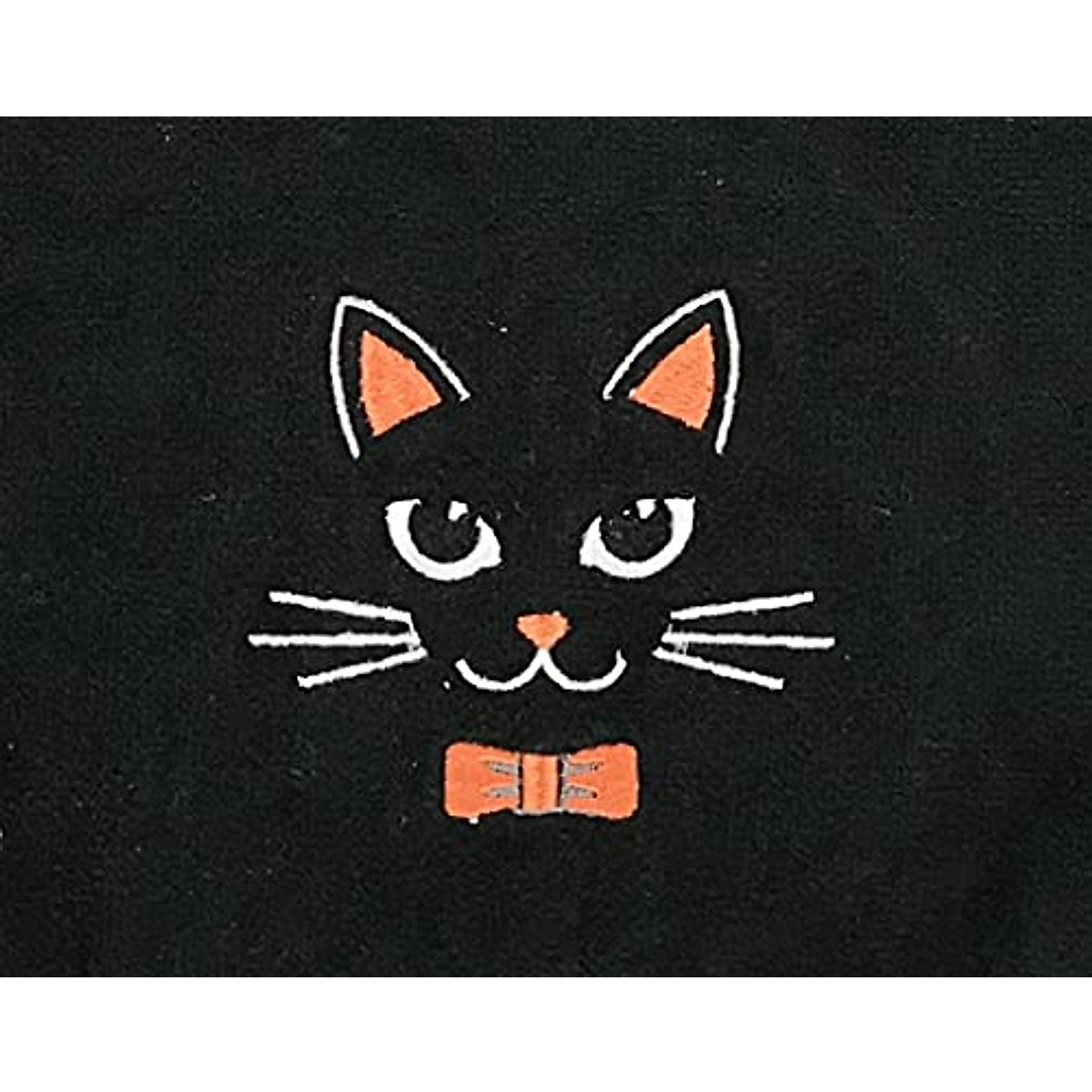 Decorative Halloween Hand Towels: Black Plush Velour Cotton Embroidered Design, Set of 2 (Cat)