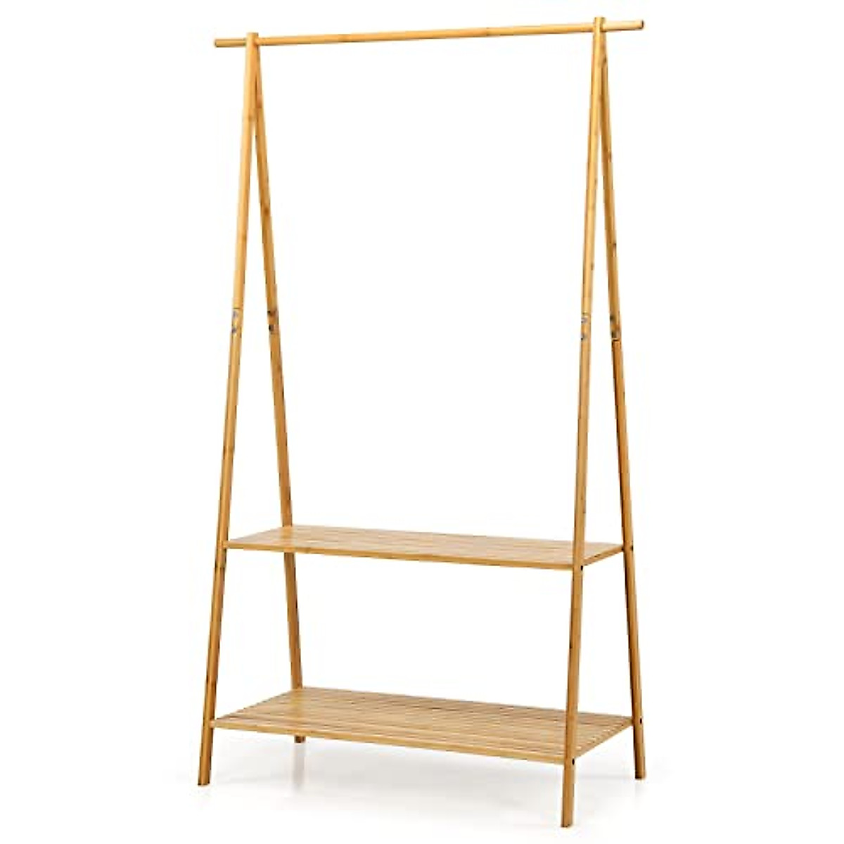 Giantex 2-Tier Bamboo Clothing Rack, 5.3Ft Freestanding Clothes Organizer Rack with Anti-tipping Devices, Cloth Hanger Standing Rack with Bottom Storage Shelves, Garment Racks for Hanging Clothes