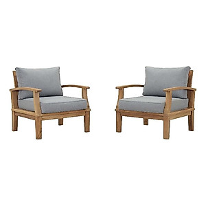 Modway EEI-1819-NAT-GRY-SET Marina Premium Grade A Teak Wood Outdoor Patio, Two Armchairs, Natural Gray