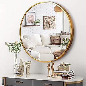 NeuType 28 inch Round Mirror Circle Mirrors for Wall, Gold Bathroom Wall Bathroom, Mounted Mental Frame Home Decor Entry Dining Room and Living Room, 28''x28''