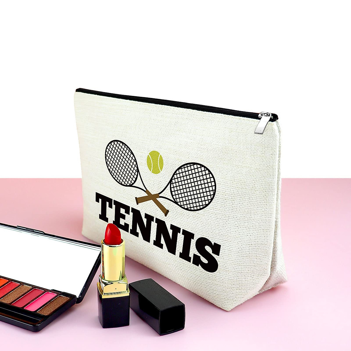 Mxrymvu Tennis Makeup Bag Inspirational Gift for Tennis Lovers Birthday Gift for Women Partners Player Funny Sports Themed Cosmetic Bag for Coach Team Friends